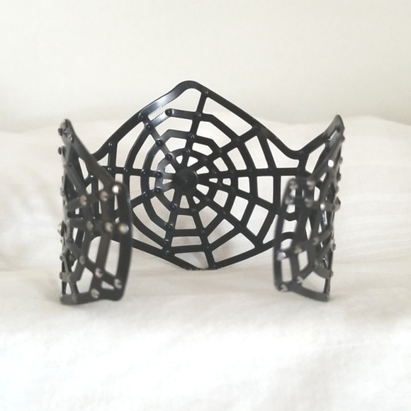 Jewelry | New Black Rhinestone Spider Web Cuff Bracelet | Poshmark